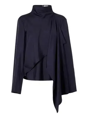 RÓHE Silk-satin Blouse With Draped Foulard Detail - Navy