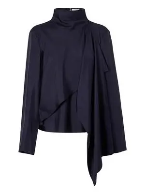 RÓHE RÓHE Silk-Satin Blouse With Draped Foulard Detail Navy