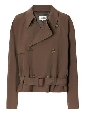 MAISON MARGIELA Belted Distressed Gabardine Jacket - Brown