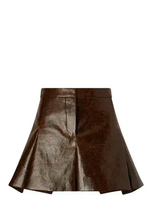 Sportmax Pleated Coated Cotton-canvas Mini Skirt - Brown