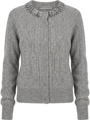 Ermanno Scervino Cashmere Cardigan With Embellished Collar - Grey