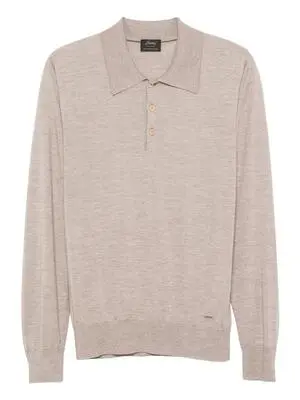 Brioni Cashmere And Silk Polo Shirt - Beige