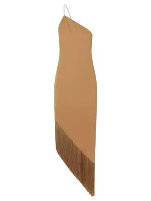 TALLER MARMO Antelope Fringed Crepe-cady Midi Dress - Camel