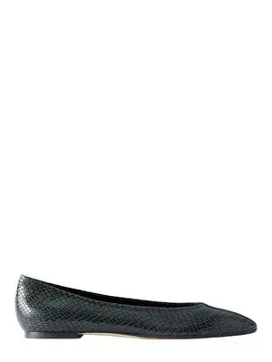AeydĒ Ellie Snake-effect Leather Ballet Flats - Green