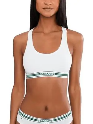 Lacoste Contrast Band Stretch Cotton Bralette Bra - White