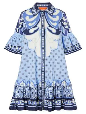 La DoubleJ Choux Tiered Printed Cotton-poplin Shirt Dress - Blue