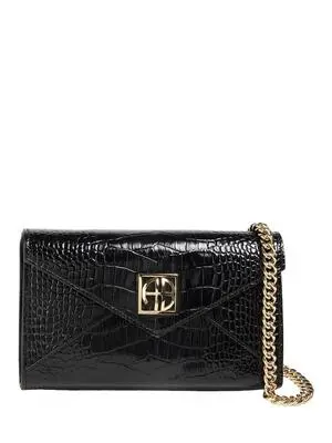 ANINE BING Elly Croc-effect Leather Envelope Clutch With Chain Strap - Black