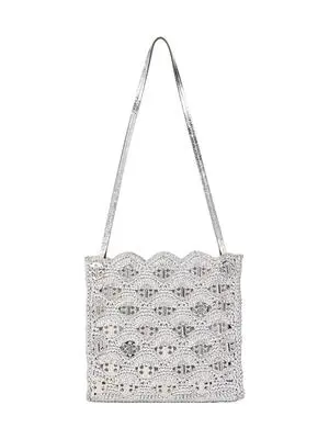 Rabanne Chainmail Embellished Metallic Raffia Shoulder Bag - Silver