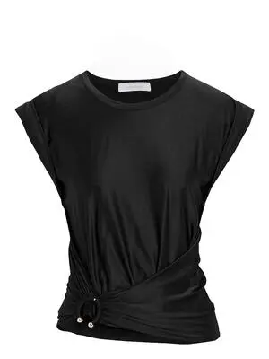 Rabanne Embellished Satin Jersey Top - Black