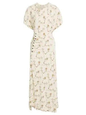 Rabanne Ruched Floral Print Jersey Maxi Dress - Ivory
