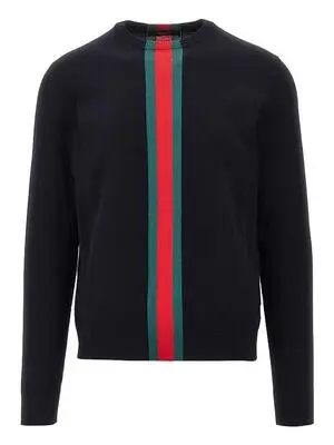 Gucci Knitted Sweater With Web Ribbon Detail - Blue