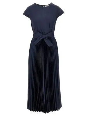 Max Mara MAX MARA WEEKEND Short-Sleeve Pleated Satin Maxi Dress Blue