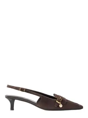 TOD'S Logo Detailed Suede Slingback Pumps - Brown