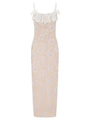Alessandra Rich Lace And Sequins Embroidered Gown With Bow Detail - Lavender