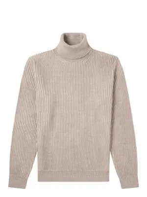 SLOWEAR Ribbed Virgin Wool Rollneck Sweater - Neutrals