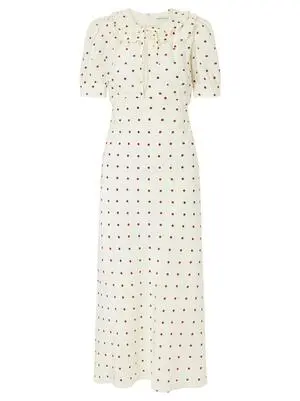 Alessandra Rich Ruffled Polka-dot Silk Midi Dress - Neutrals