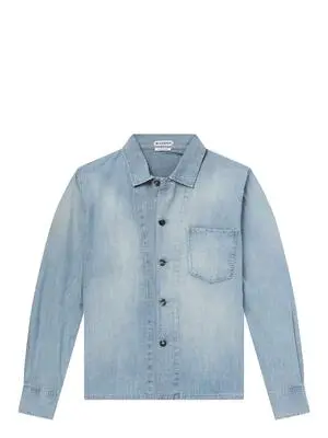 JW Anderson Slant Logo-appliquéd Panelled Denim Shirt - Blue