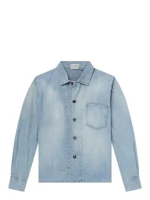 JW Anderson Slant Logo-appliquéd Panelled Denim Shirt - Blue