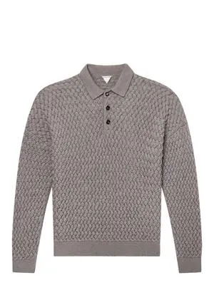 Bottega Veneta Intrecciato Wool Polo Sweater - Gray