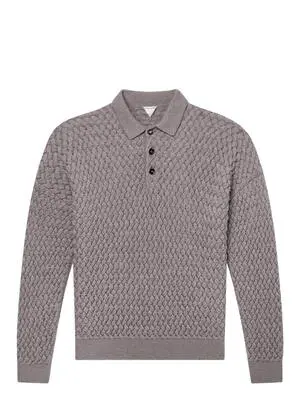 Bottega Veneta Intrecciato Wool Polo Sweater - Gray