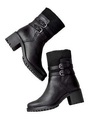 BOS & CO BOS & CO Illana Shearling-Lined Water-Resistant Leather Boots Black