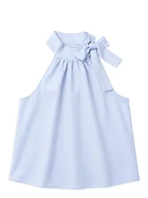 ELFIE Bien Oxford Cotton Top With Bow Detail - Blue