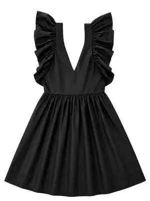 ELFIE Louise Cotton Dress With Ruffled Sleeves - Black