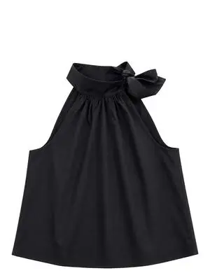 ELFIE Bien Cotton Top With Bow Detail - Black