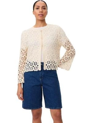 MASAI COPENHAGEN Crochet Floral Cardigan - Fog