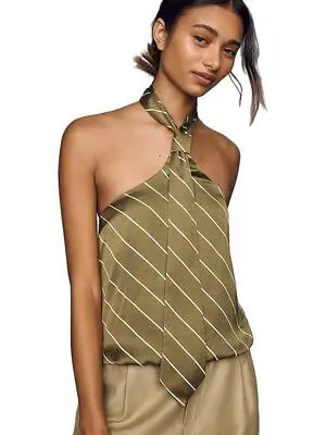 MARE MARE Halter Neck Tie Detail Top - Olive Stripe