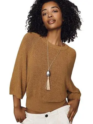 Sanctuary Relaxed Fit Knit Top With Half Sleeves - Cumin