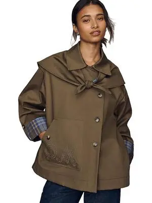 DAMSON MADDER Jerry Cotton Cropped Trench Coat - Olive