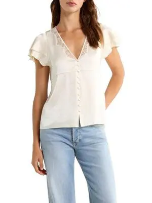 Citizens Of Humanity Lola Flutter Sleeve Lace Satin Top - Cream