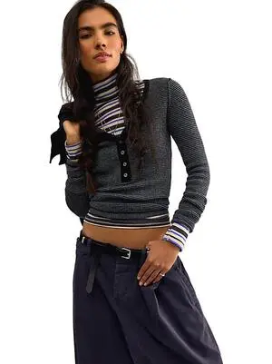 Free People FREE PEOPLE We The Free Hudson Henley Charcoal Combo