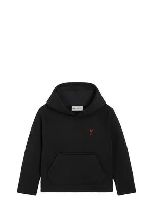 AMI Paris Cotton Hoodie With De Coeur Embroidery - Black