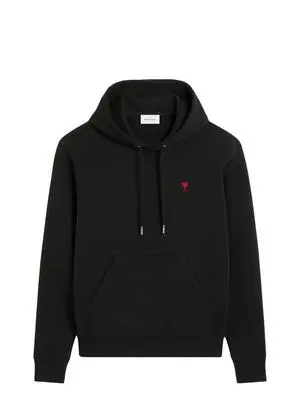 AMI Paris Cotton Hoodie With De Coeur Embroidery - Black