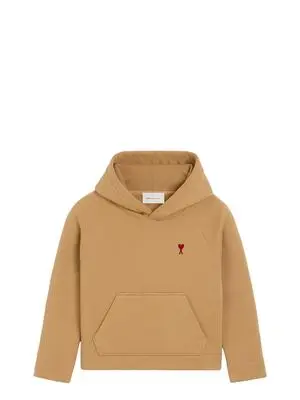 AMI Paris Cotton Hoodie With De Coeur Embroidery - Camel