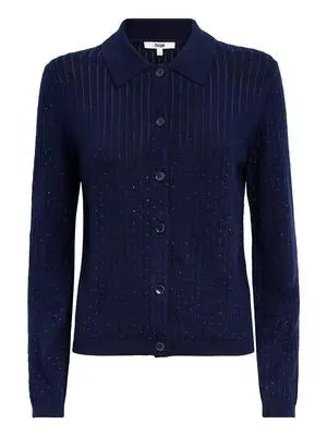 Maje Wool Embellished Collared Cardigan - Blue
