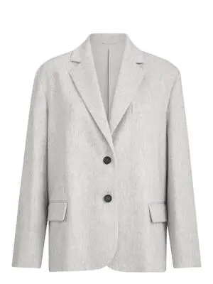 Brunello Cucinelli Wool Flannel Blazer With Monili Embellishment - Grey