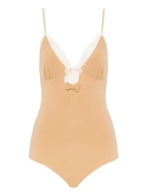 Chloé Chloé Lace-Trimmed Ruched Bodysuit Light Brown