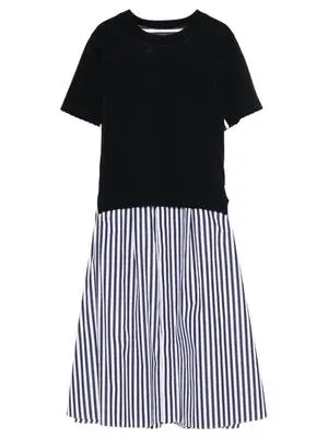 Sacai Short Sleeve Dress With Striped Skirt - Black
