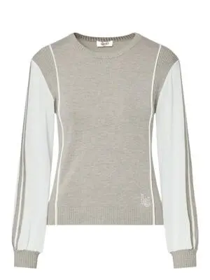 Liu Jo Sweater With Georgette Insert And Ribbed Trim - Beige