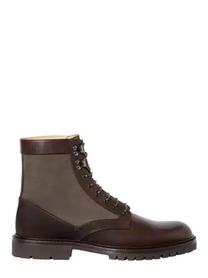 Brunello Cucinelli Waxed Calfskin And Techno Fabric Lace-up Boots - Coffee