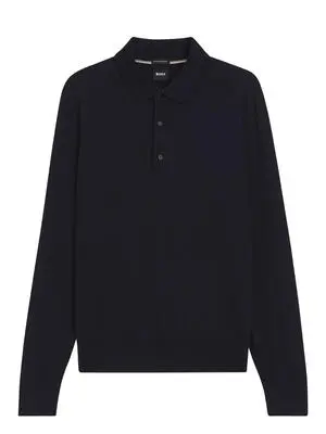 Hugo Boss Regular-fit Knit Polo In Merino Wool - Dark Blue