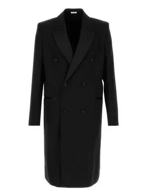 Alexander McQueen Felt Double-breasted Coat With Peak Lapels - Black