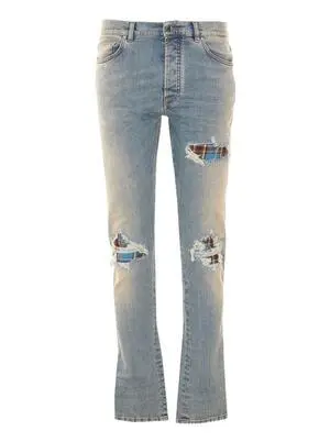 Amiri Mx1 Distressed Patch Jeans - Medium Indigo