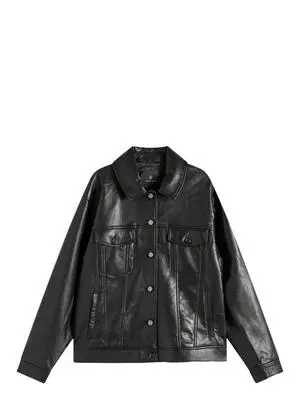 ANINE BING Single-breasted Leather Jacket - Black