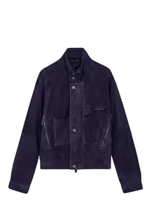 Giorgio Armani Suede High Neck Blouson Coat - Black