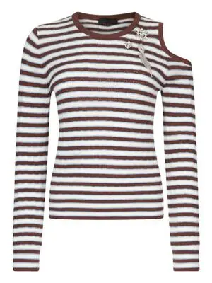 Liu Jo Striped Cut-out Sweater With Jewel Embroidery - Brown