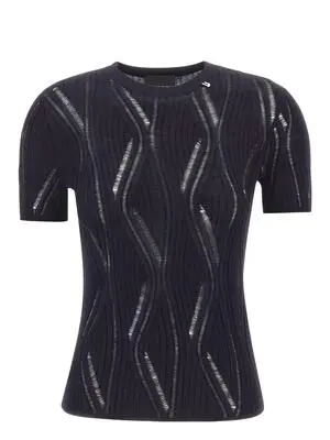 Liu Jo Cut-out Ribbed-knit T-shirt - Navy